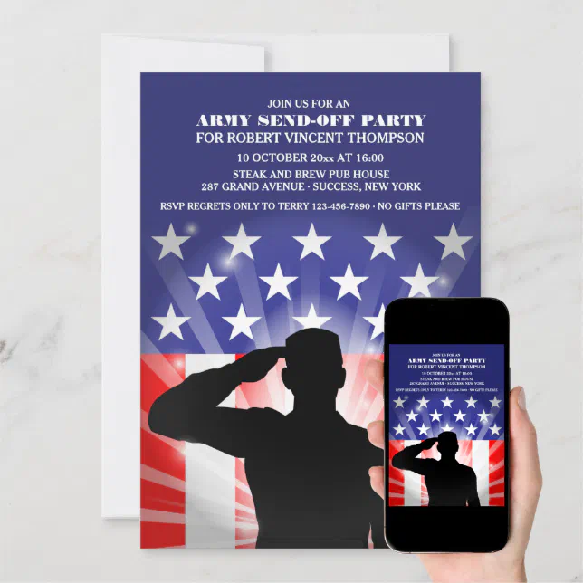 Salute to the Flag Military Send-Off Invitation | Zazzle