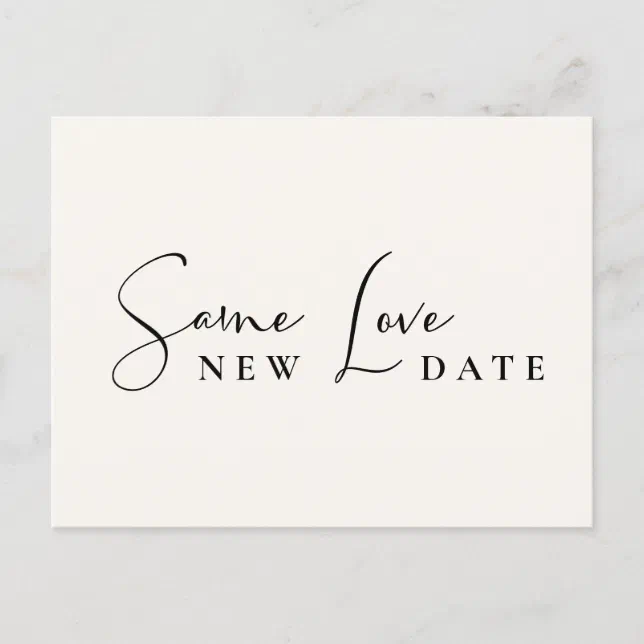 Same Love New Date Cream Wedding Change the Date Announcement Postcard ...