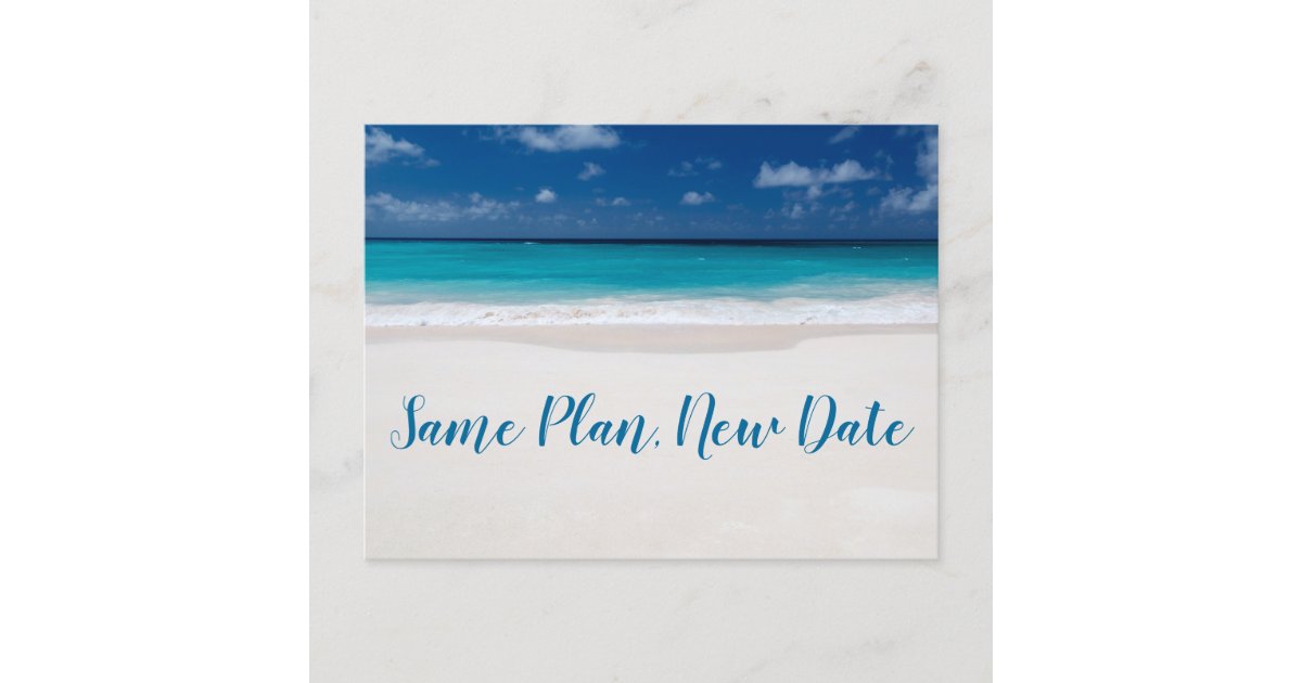 Same Plan New Date Beach Theme Save The Date Announcement Postcard | Zazzle