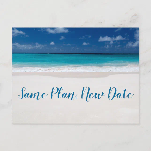 Same Plan New Date Beach Theme Save The Date Announcement Postcard | Zazzle