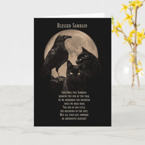 Samhain Cards with Raven and Black Cats Blessing | Zazzle