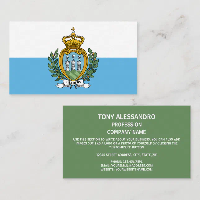 Sammarinese Flag & Coat of Arms, San Marino Business Card | Zazzle