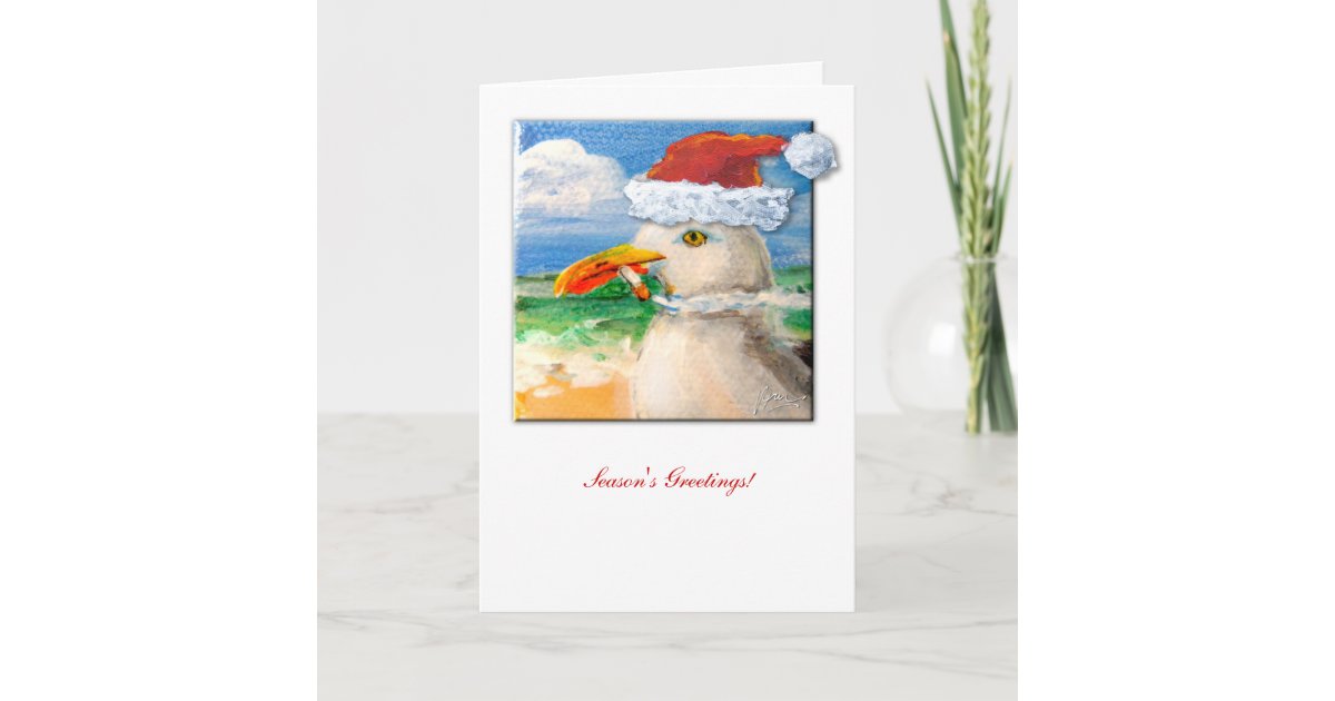 Sammy the Santa Claus Hat Smoking Seagull card | Zazzle