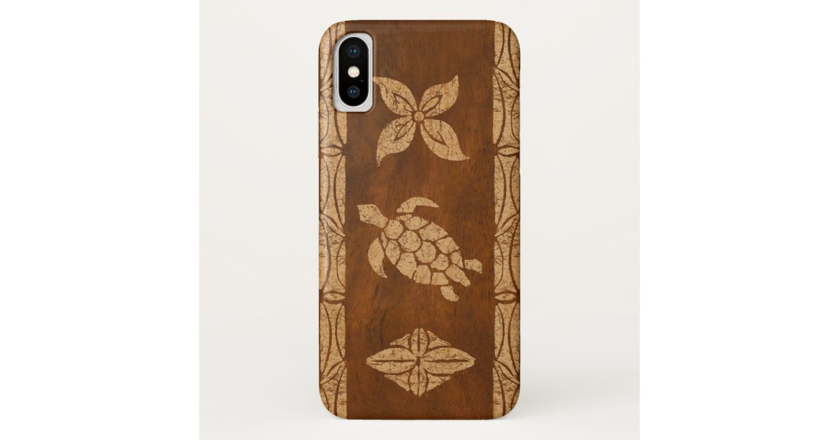 Samoan Turtle Totem Faux Koa Wood Surfboard Case-Mate iPhone Case | Zazzle
