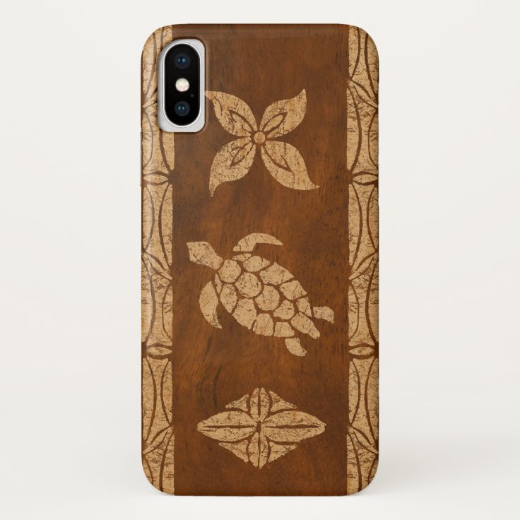 Samoan Turtle Totem Faux Koa Wood Surfboard Case-Mate iPhone Case | Zazzle
