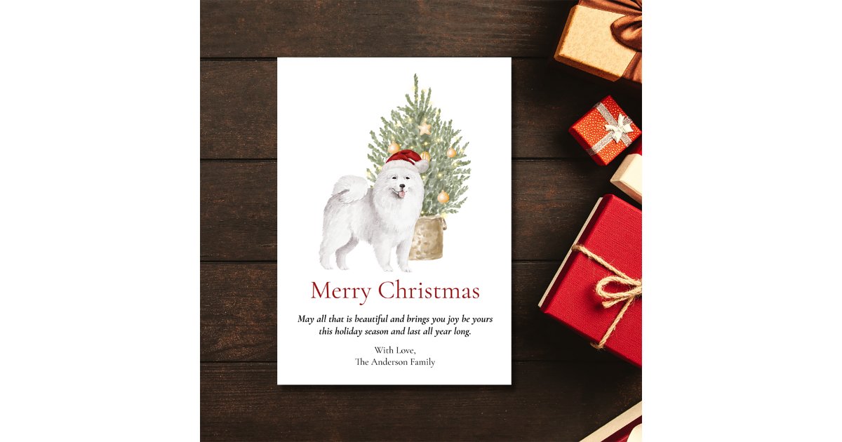 Samoyed Dog and Christmas Tree Pet Holiday Card | Zazzle
