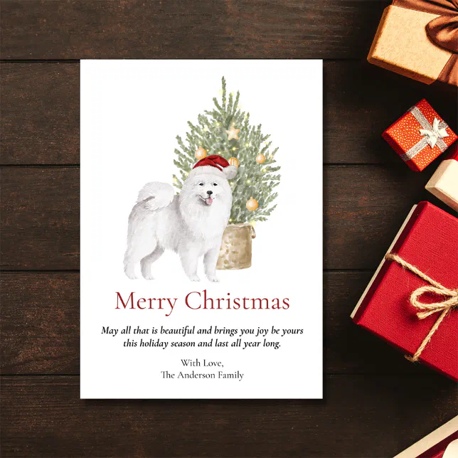 Samoyed Dog and Christmas Tree Pet Holiday Card | Zazzle