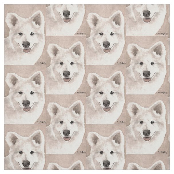 Samoyed dog simple grey fabric | Zazzle