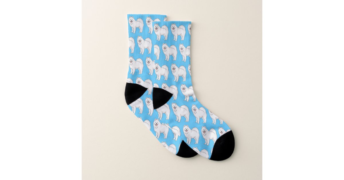 Samoyed dog cartoon illustration socks | Zazzle