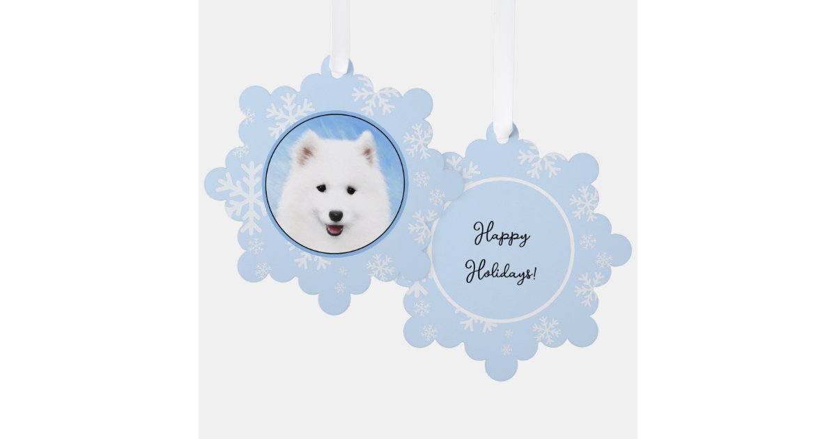 Samoyed Puppy Painting - Cute Original Dog Art Ornament Card | Zazzle