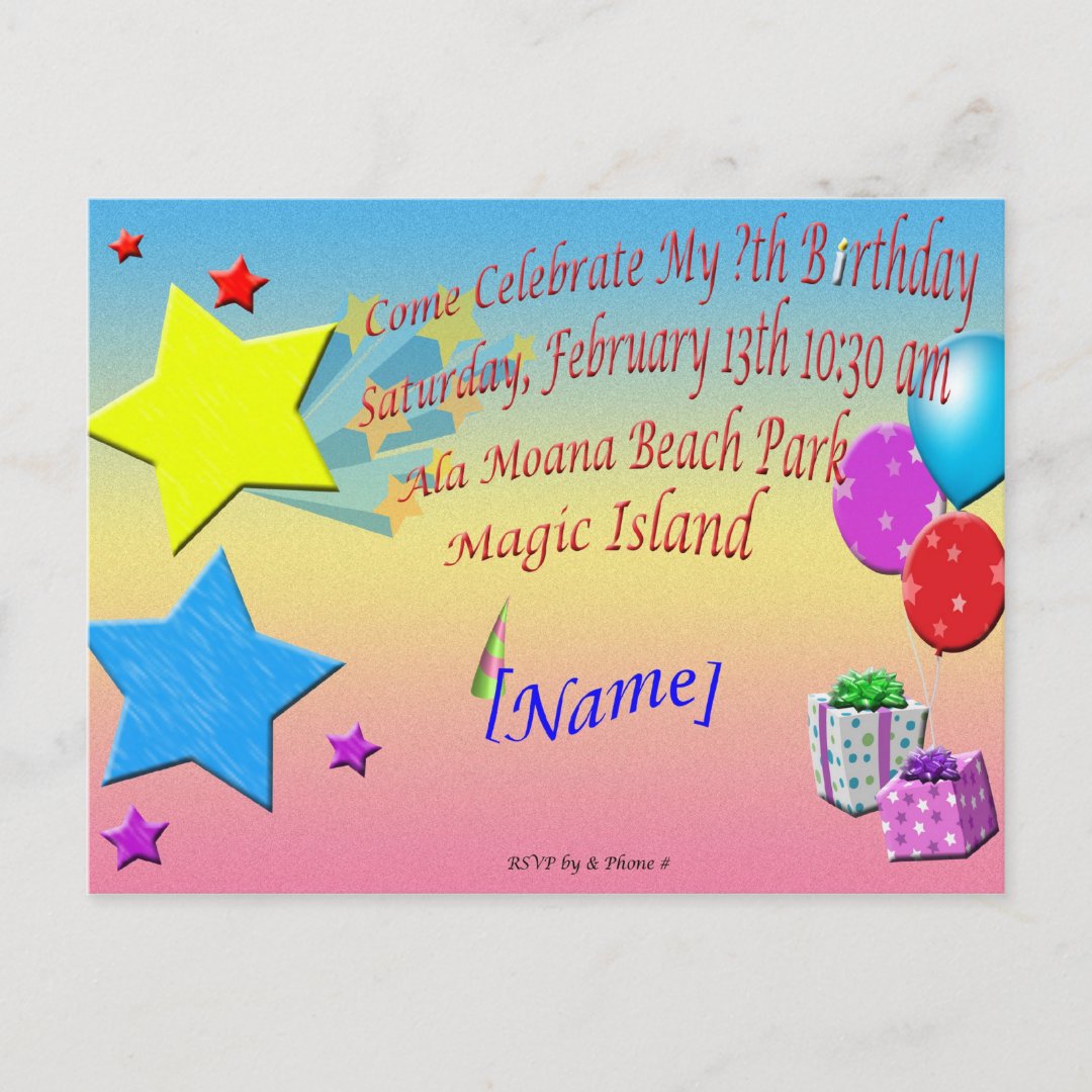 Sample Birthday Invitation Post Card | Zazzle