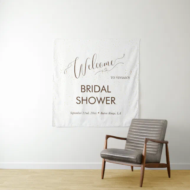 Sample Minimalist Gold Dust Bridal Shower Welcome Tapestry | Zazzle