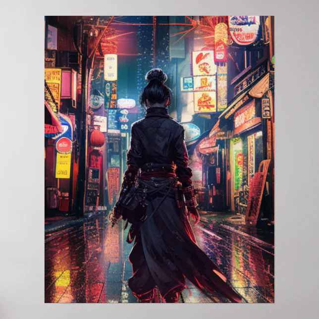Samurai CyberPunk Modern Nightscape Futuristic Poster | Zazzle