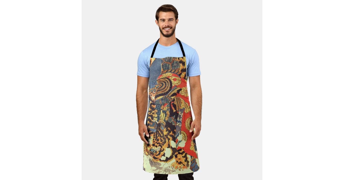 Samurai Fighting a Tiger, Kuniyoshi, Ukiyo-e Apron | Zazzle