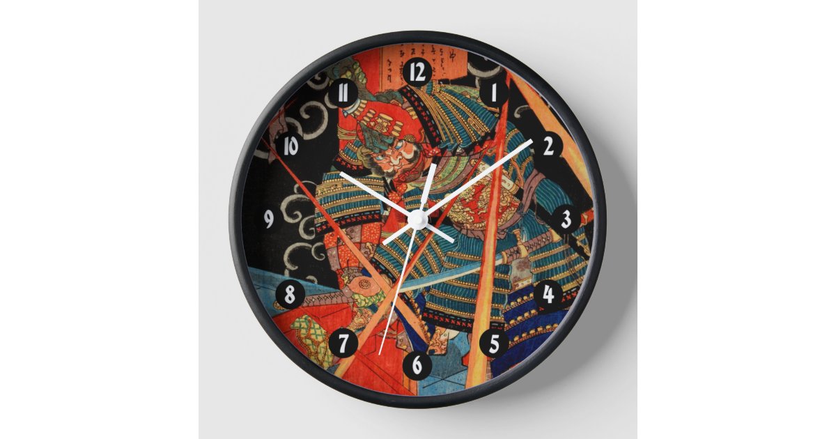 SAMURAI FIGHTING MONSTER CLOCK | Zazzle