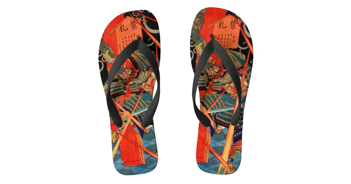 SAMURAI FIGHTING MONSTER FLIP FLOPS | Zazzle