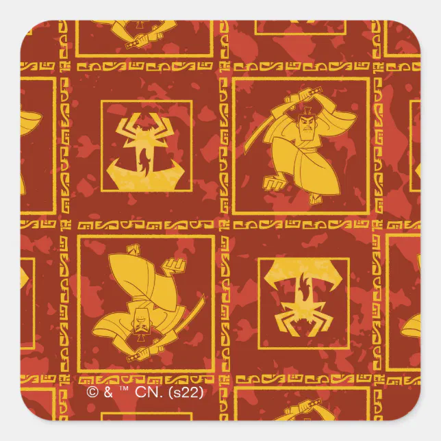 Samurai Jack & Aku Golden Silhouette Tile Pattern Square Sticker | Zazzle