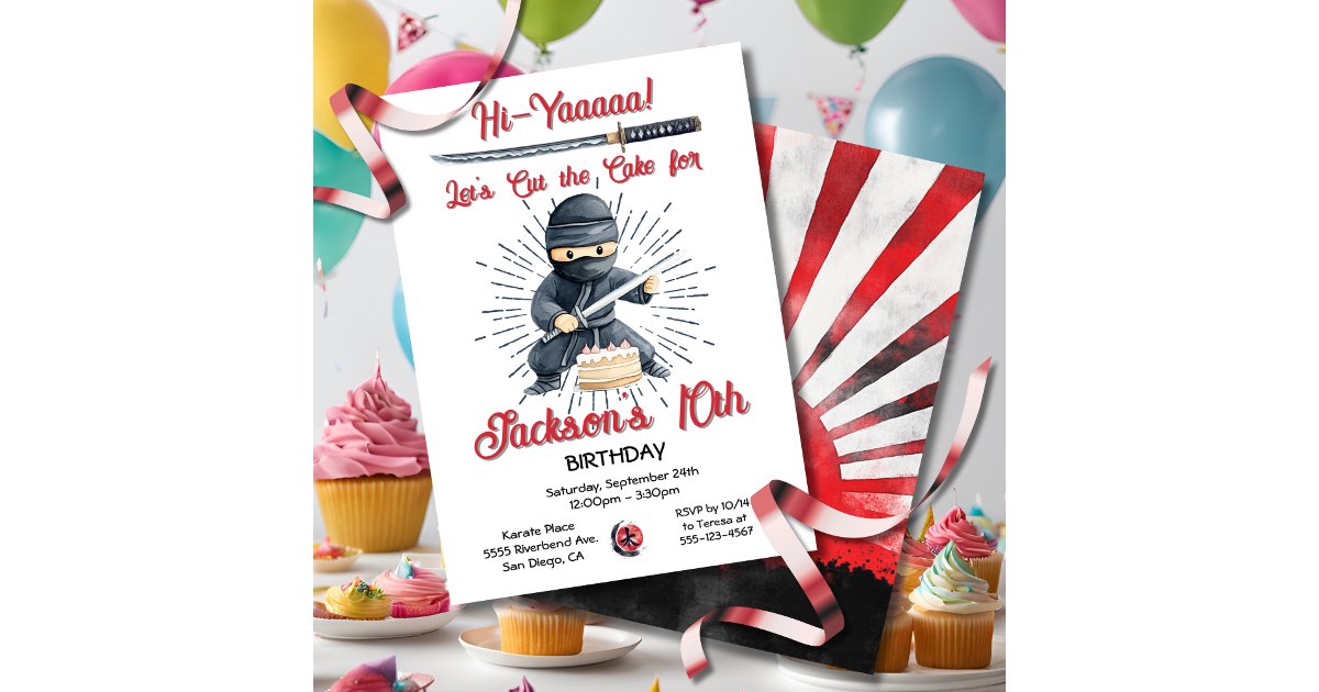 Samurai Martial Arts Birthday Cake Invitation | Zazzle