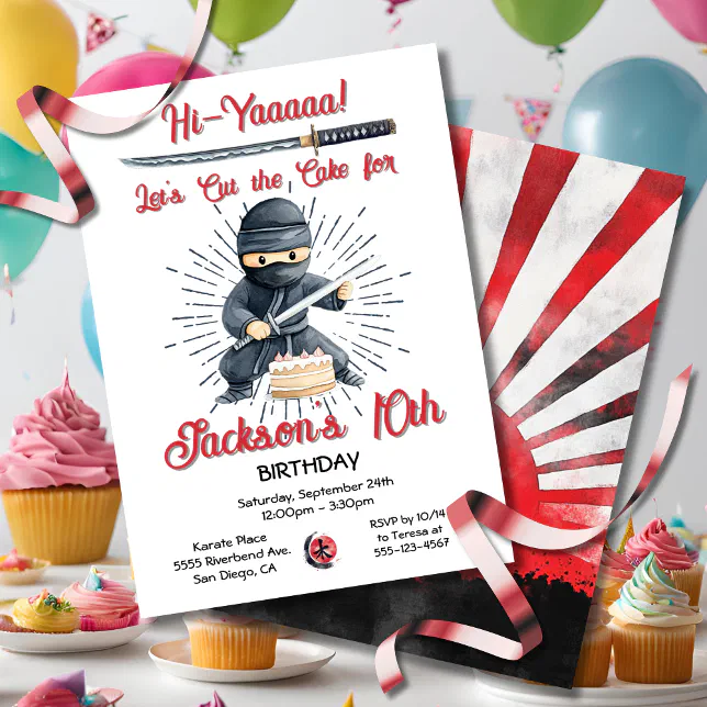 Samurai Martial Arts Birthday Cake Invitation | Zazzle