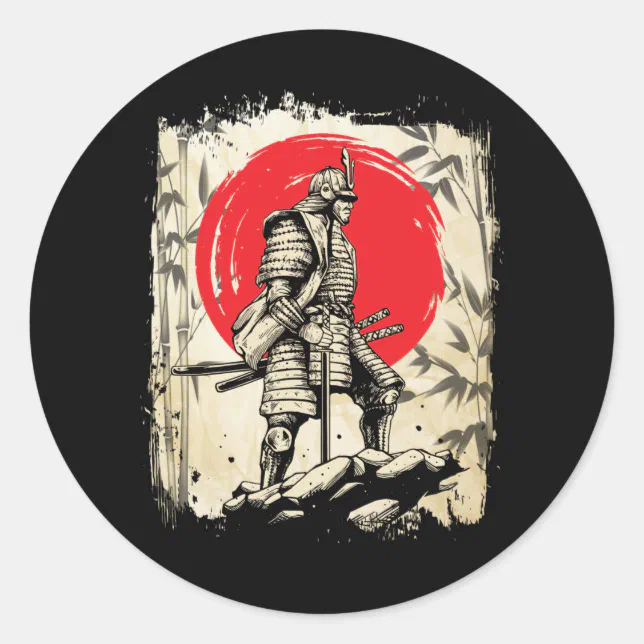 Samurai Warrior Japanese Hero Japan Swordsmen Classic Round Sticker ...