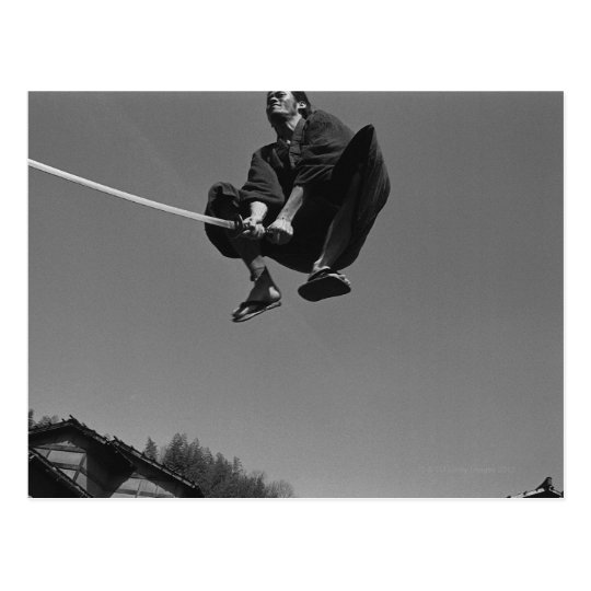 Samurai warrior jump attack with a sword 3 postcard | Zazzle.com