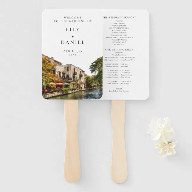 San Antonio Watercolor Wedding Program Hand Fan | Zazzle