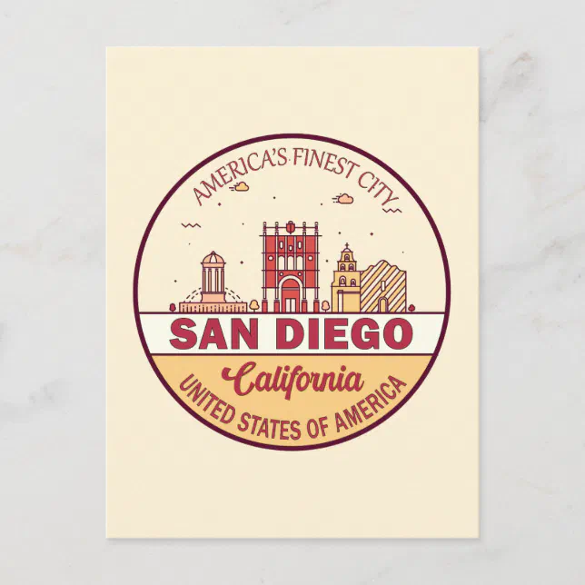 San Diego California City Skyline Emblem Postcard | Zazzle