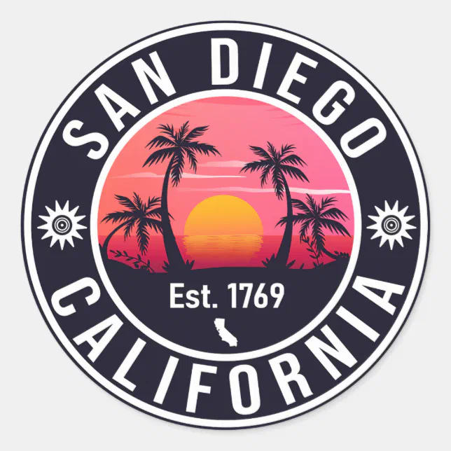 San Diego California Retro Sunset Souvenirs 80s Classic Round Sticker ...