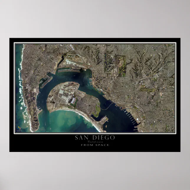 San Diego & Coronado California Satellite Map Poster | Zazzle