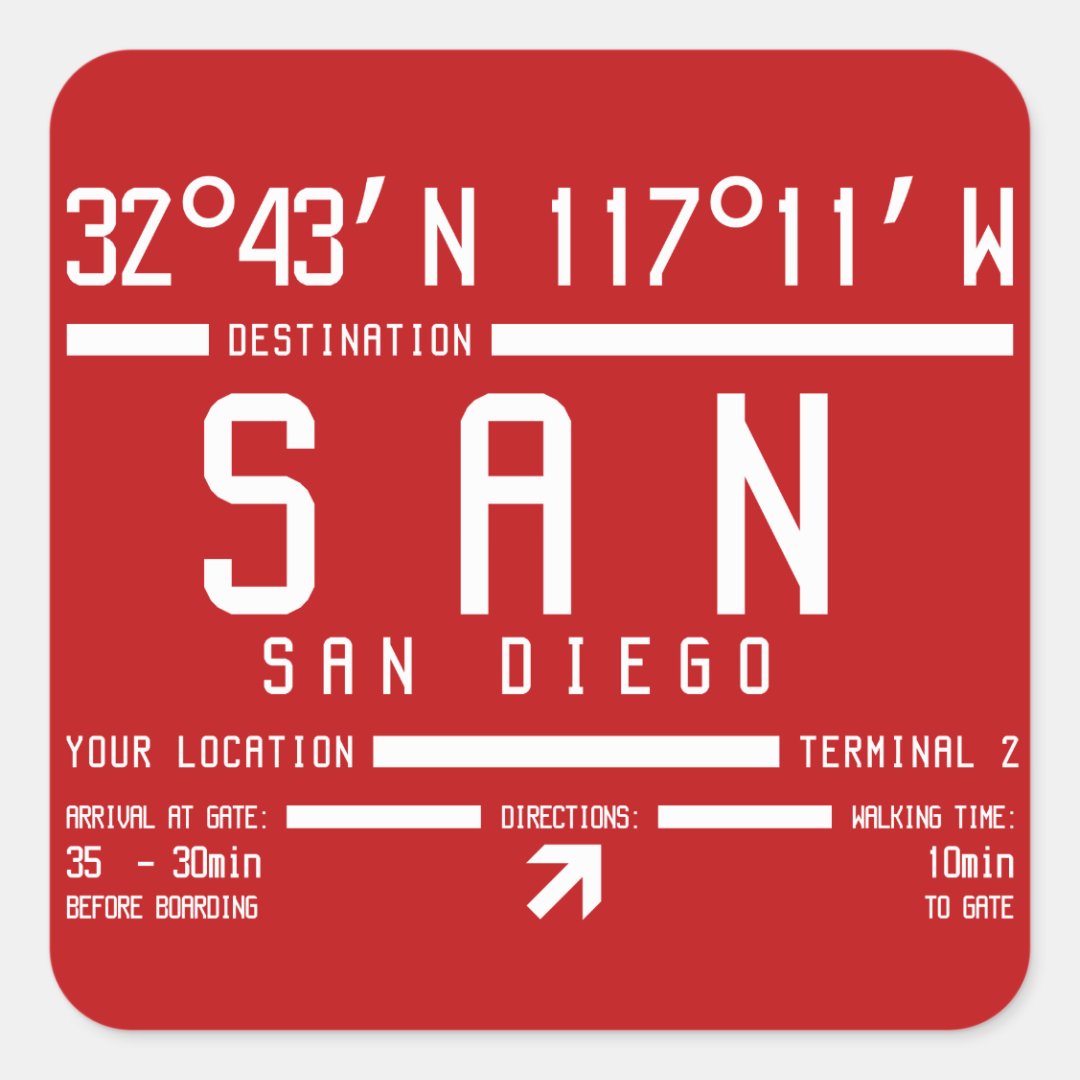 San Diego International IATA Airport Code Square Sticker | Zazzle