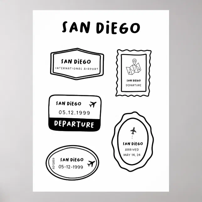 San Diego - Travel Stamp Collection | Minimalist Poster | Zazzle