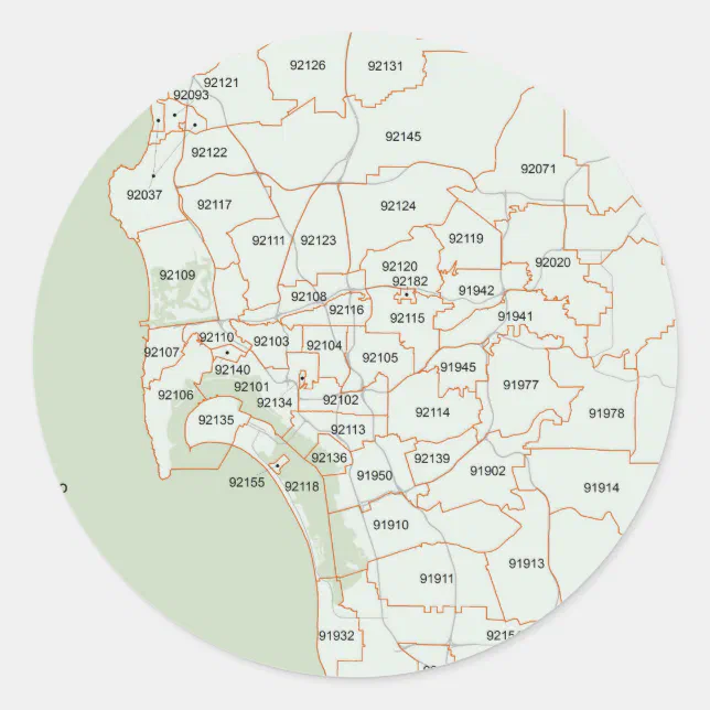 San Diego Zip Code Map Classic Round Sticker | Zazzle