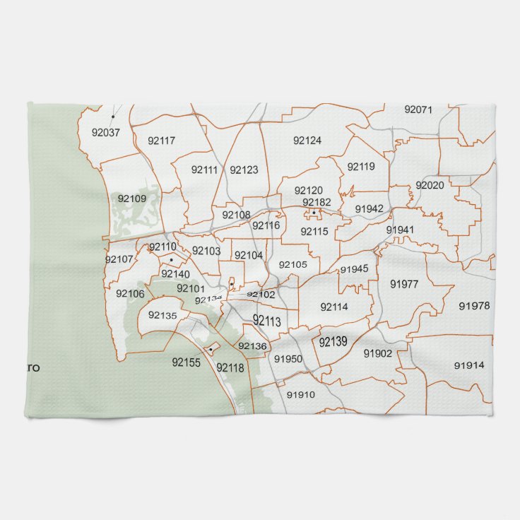 San Diego Zip Code Map Kitchen Towel | Zazzle