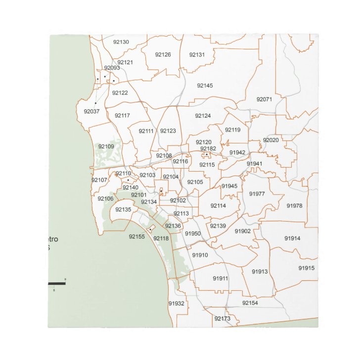 San Diego Zip Code Map Notepad | Zazzle