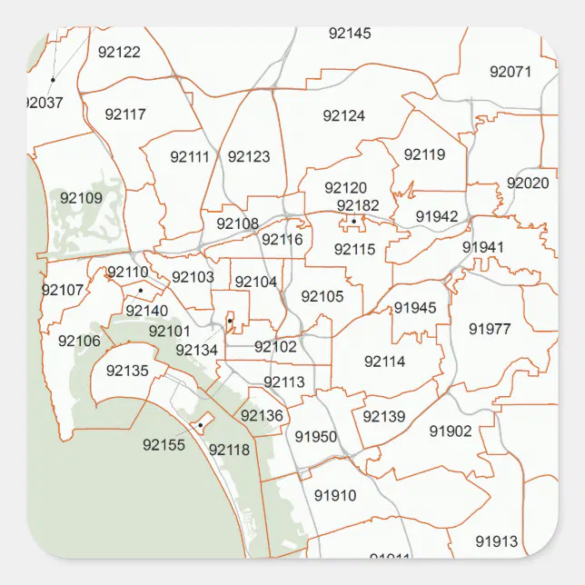 San Diego Zip Code Map Square Sticker | Zazzle