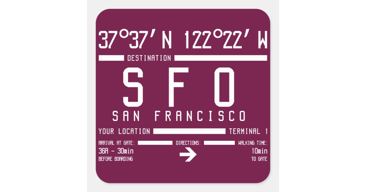 San Francisco Airport Code Square Sticker | Zazzle