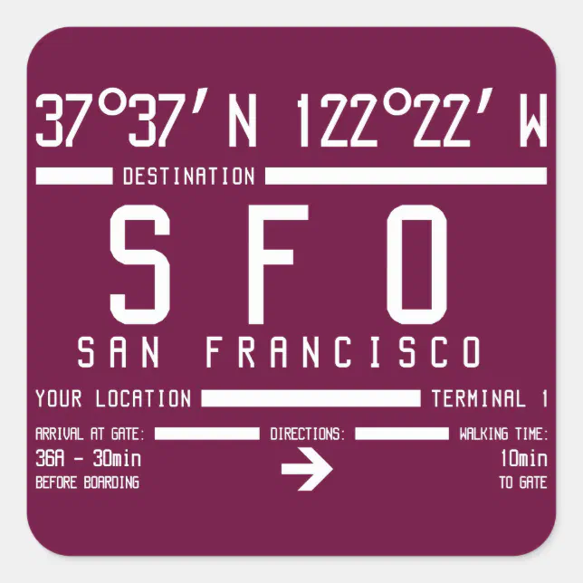 San Francisco Airport Code Square Sticker | Zazzle