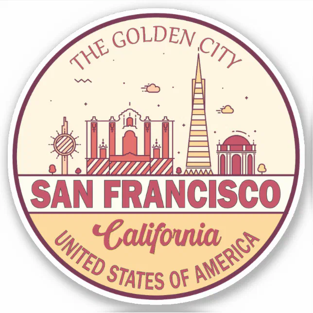 San Francisco California City Skyline Emblem Sticker | Zazzle