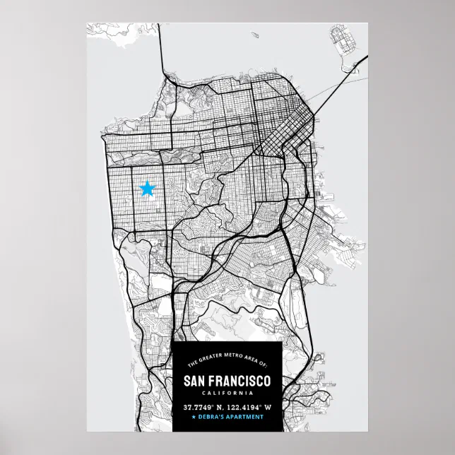 San Francisco City Map + Your Location Poster | Zazzle