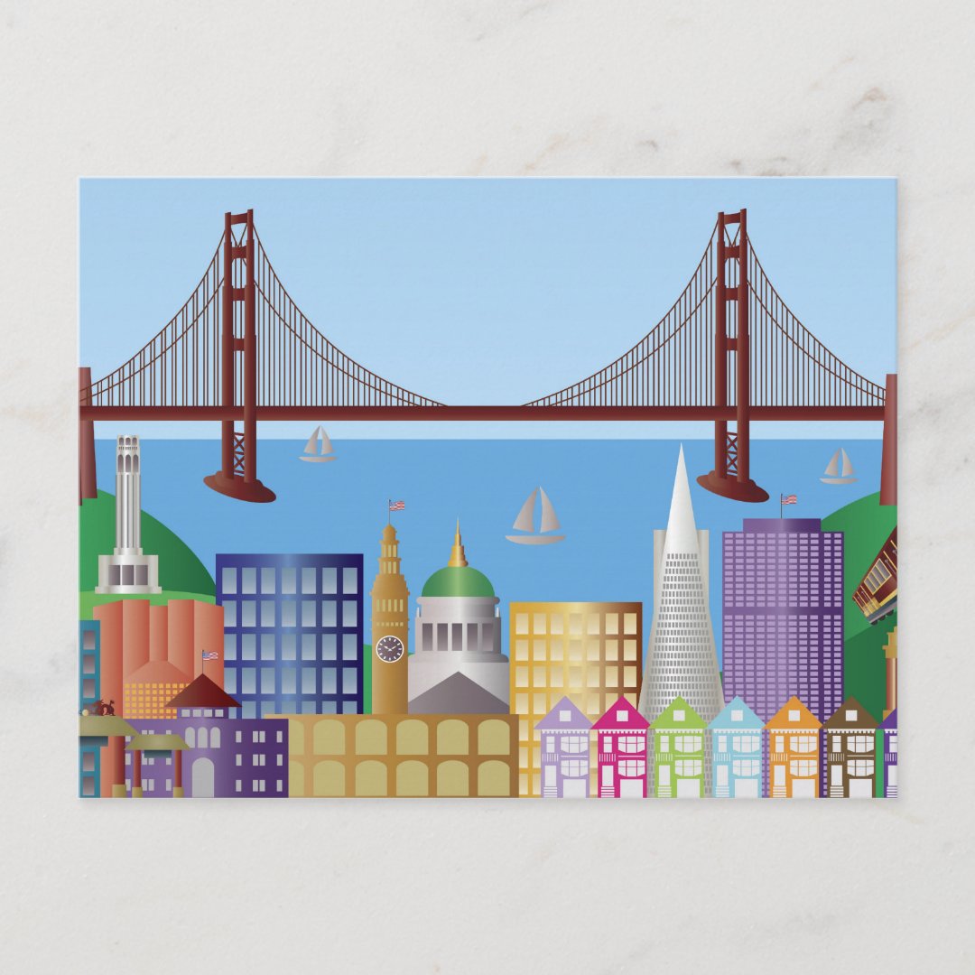 San Francisco City Skyline Drawing Illustration Po Postcard | Zazzle