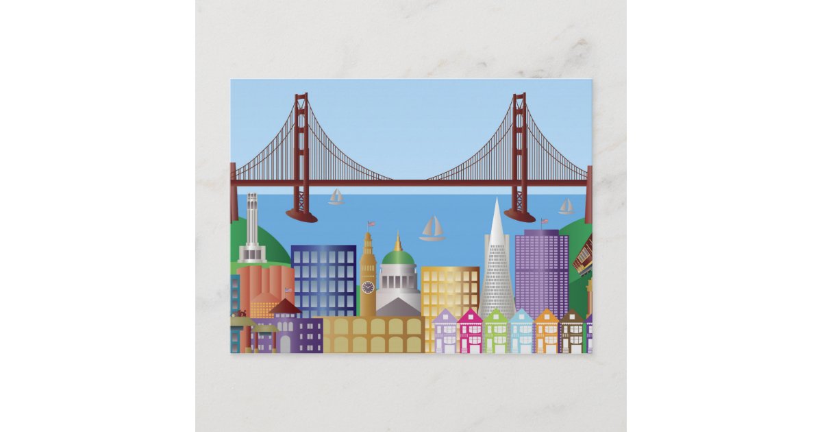 San Francisco City Skyline Drawing Illustration Po Postcard | Zazzle
