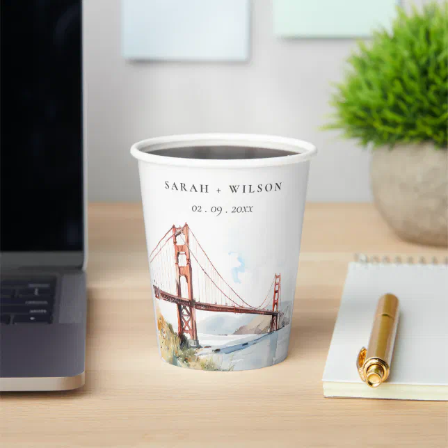 San Francisco Golden Gate Bridge Landscape Wedding Paper Cups | Zazzle