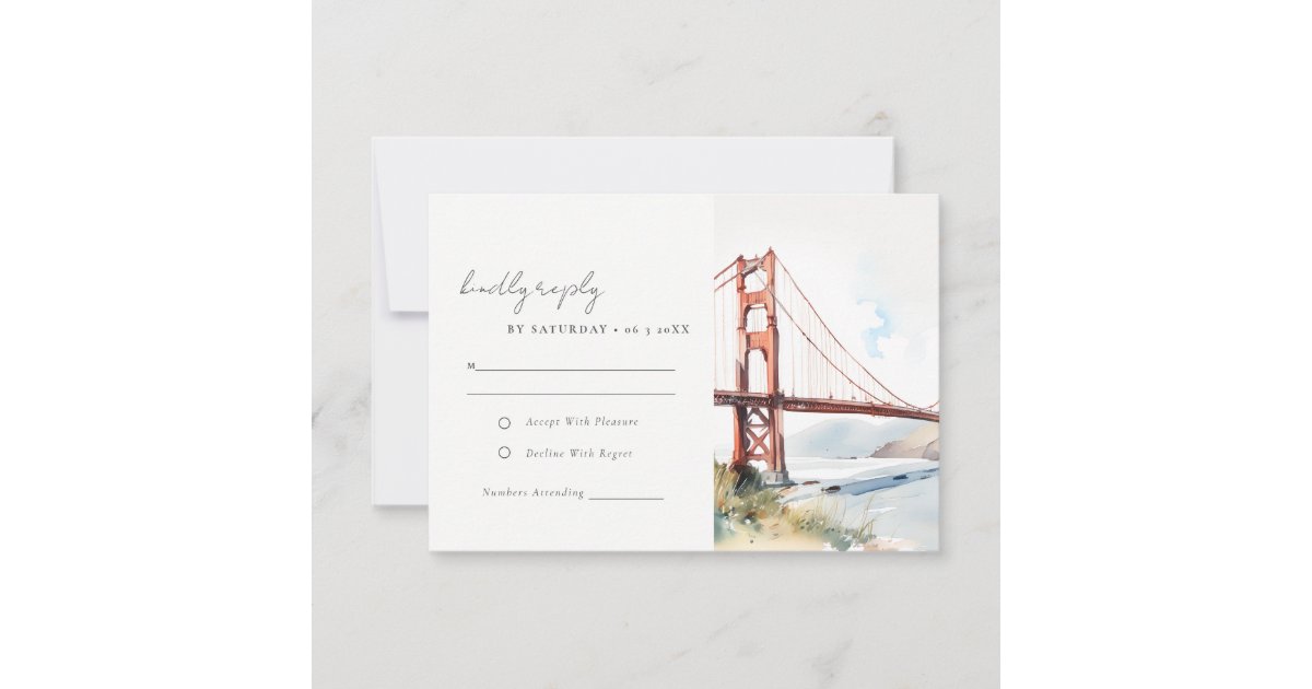 San Francisco Golden Gate Bridge Scape Wedding RSVP Card | Zazzle