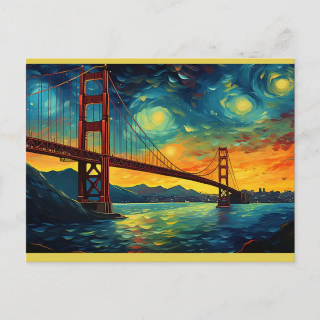 San Francisco Golden Gate Bridge Starry Night Postcard | Zazzle