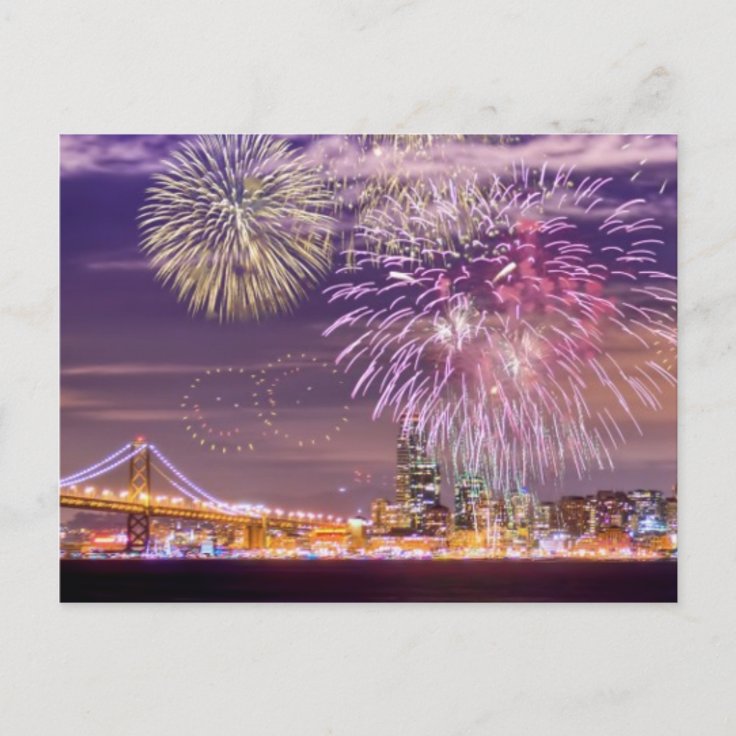 San Francisco New Year Fireworks Postcard | Zazzle