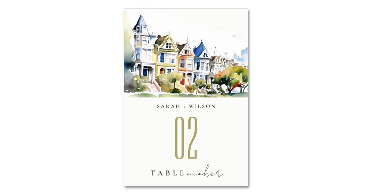 San Francisco Painted Ladies Landscape Wedding Table Number | Zazzle
