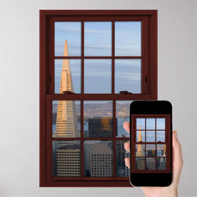 San Francisco Skyline Faux Cherry Wood Window Poster | Zazzle