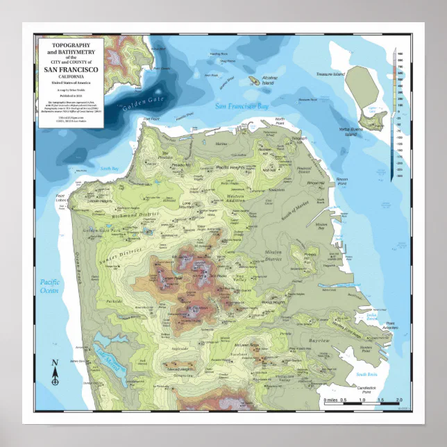 San Francisco Topographic and Bathymetric Map Post Poster | Zazzle