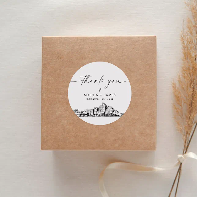 San Jose Thank You Favor 3" (sheet of 6) Classic Round Sticker | Zazzle
