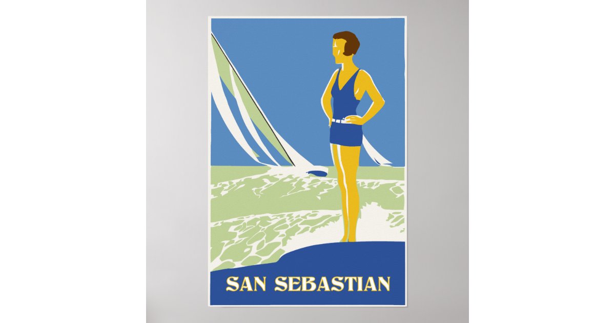 San Sebastian, vector art retro travel small Poster | Zazzle